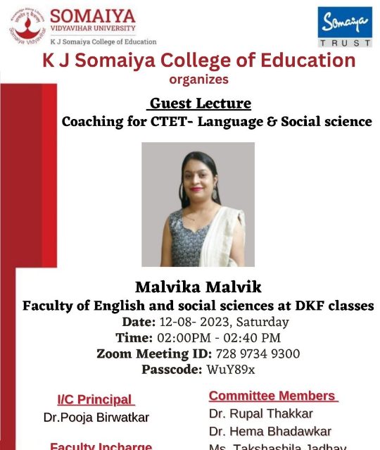 Guest Lecture- Coaching for CTET Maths by Neha Nair | Event | Somaiya Vidyavihar University