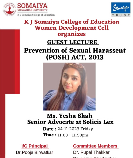 Guest Lecture on Prevention of Sexual Harassment (POSH) Act, 2013 by Ms ...
