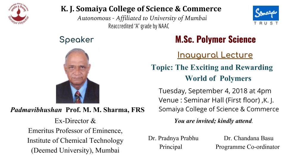 M.Sc. Polymer Science : Inaugural Lecture | SVU